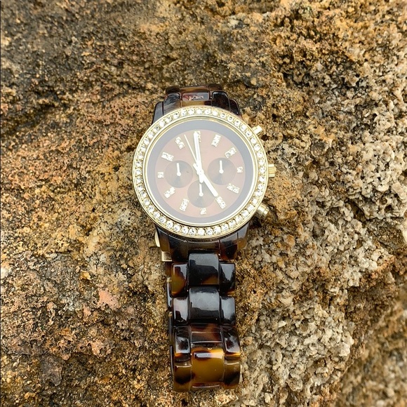 Accessories | Tortoiseshell Rhinestone Gold Tone Watch | Poshmark